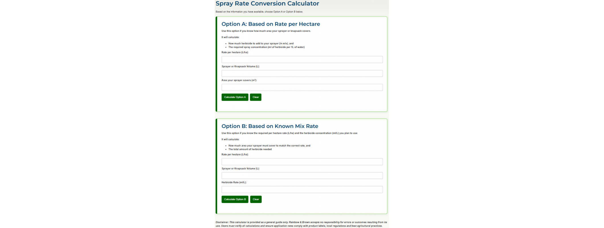spray rate calculator